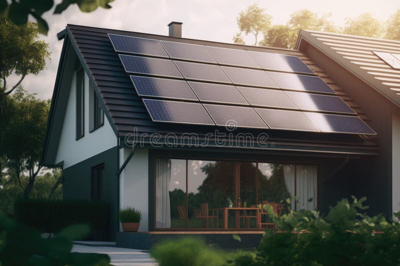 Modern Solar Panel Technology on a Home Stock Illustration ...