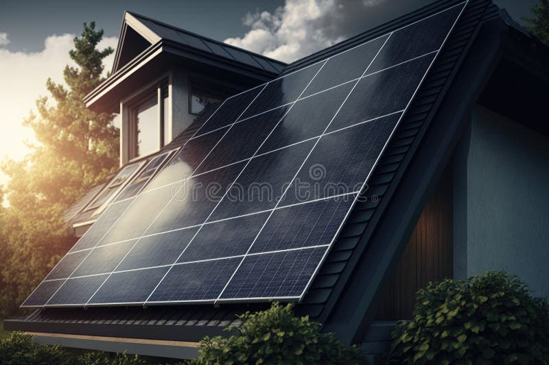 Modern Solar Panel Technology on a Home Stock Illustration ...