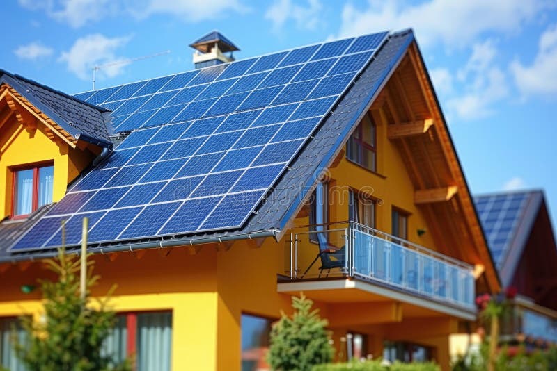 Modern Solar Panels on House Roof Stock Illustration - Illustration of ...