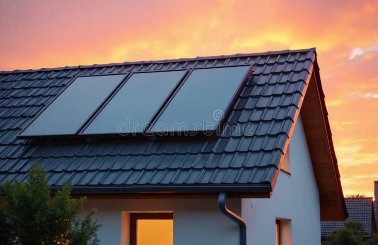 Modern Solar Panels Installed on Home Rooftop. Renewable Energy Tech ...