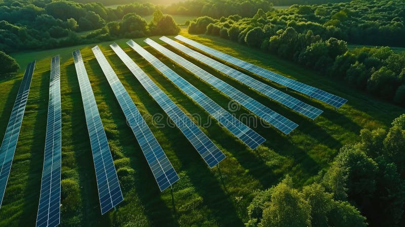 Modern Solar Panels in Lush Field, Green Energy Revolution Stock Photo ...