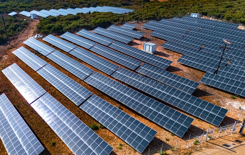 Modern Solar Power System Mounted on Ground Stock Image - Image of ...