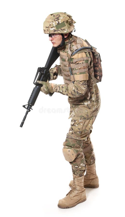Modern soldier with rifle stock photo. Image of caucasian - 17588004