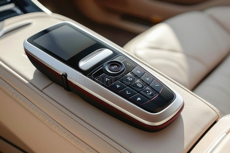 Luxury Car Remote Control with Touchscreen Display on Beige Leather ...