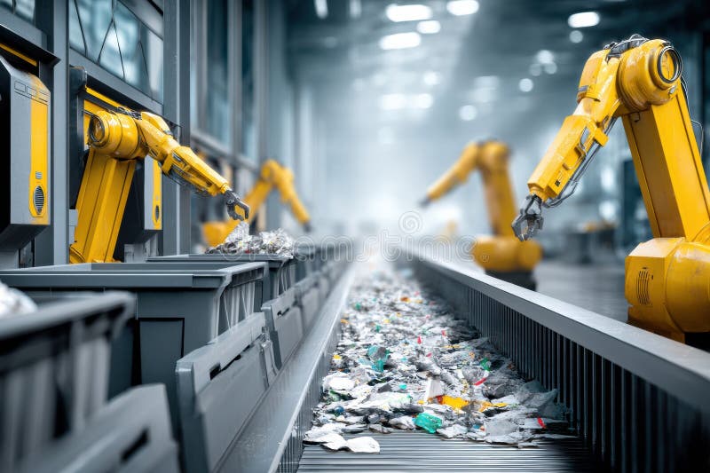 Modern Sorting Line Utilizes Robotic Arms To Efficiently Separate Trash ...