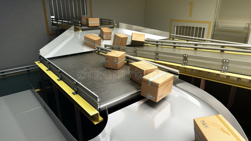 Modern Sorting System Conveyor Concept Cardboard Boxes on Conveyor 3d ...