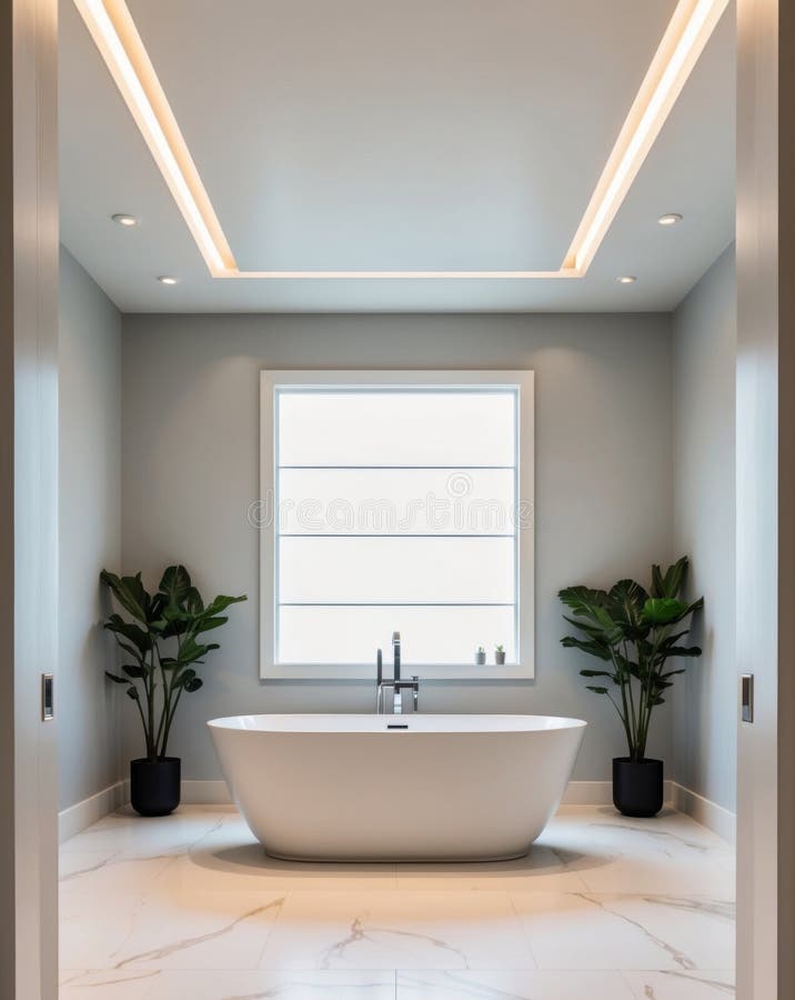 Modern Spa Bathroom with Elegant Bathtub and Lighting. Stock Image ...