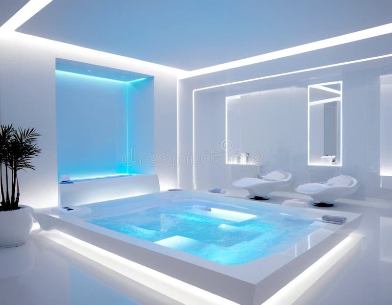 Modern Spa Interior with Soothing Blue Lighting and Relaxing Atmosphere ...
