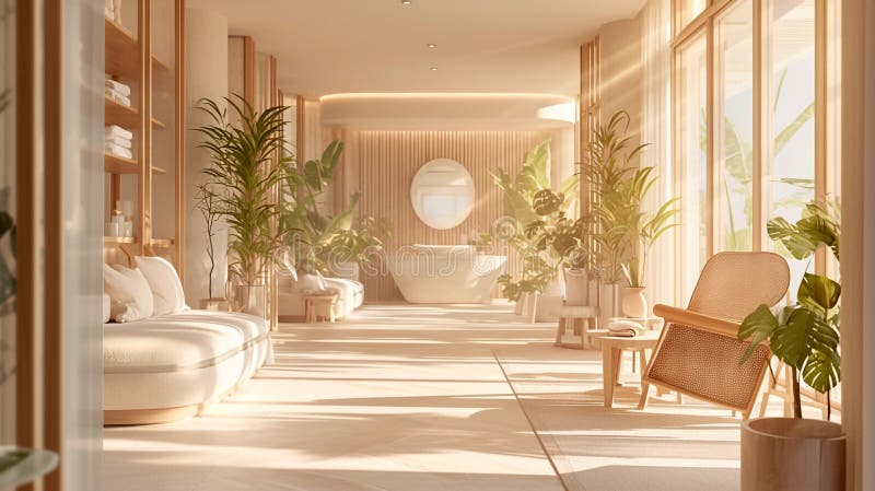 Modern Spa Lounge with Natural Light Stock Illustration - Illustration ...