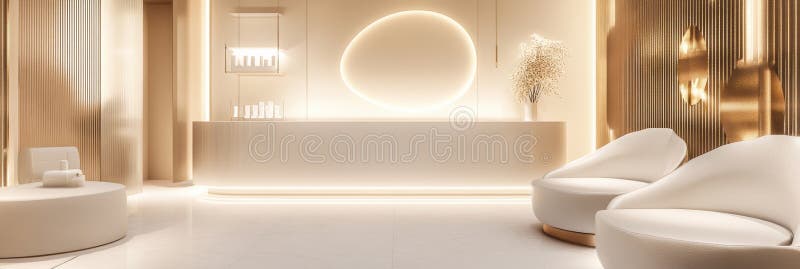 Modern Spa Reception Area Featuring Elegant Decor and Soft Lighting in ...