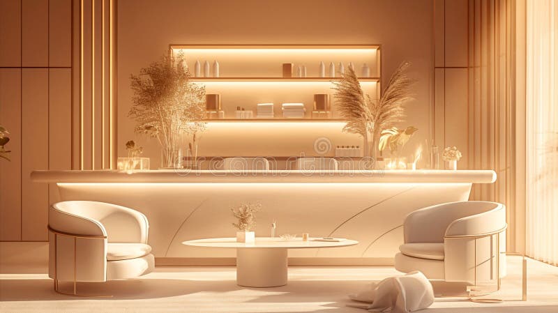 Modern Spa Reception Area with White Chairs Stock Illustration ...