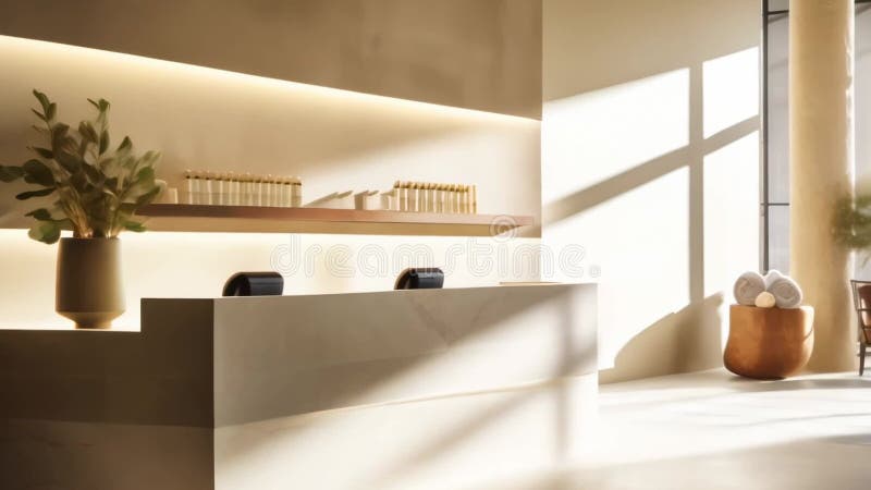 Modern Spa Reception Desk is Bathed in Sunlight Stock Video - Video of ...