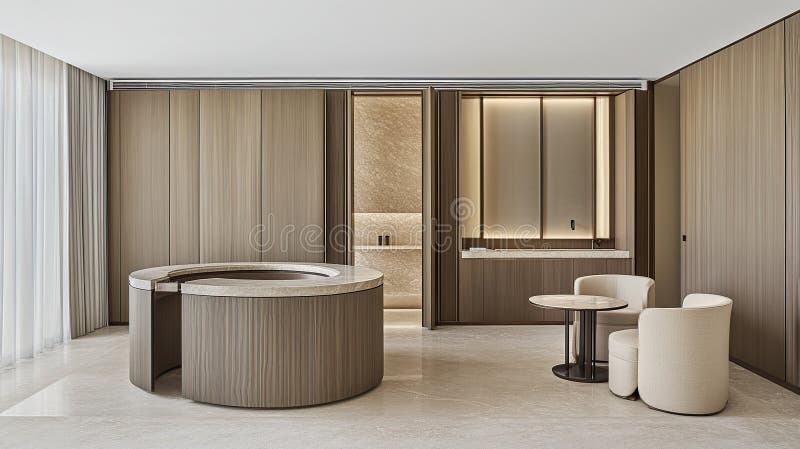 Modern Spa Reception, Marble Counter, Waiting Area, City View Stock ...