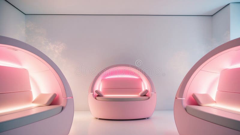 Modern Spa Relaxation Pods with Pink Lighting. Stock Image - Image of ...