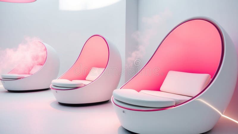 Modern Spa Relaxation Pods with Pink Lighting. Stock Photo - Image of ...