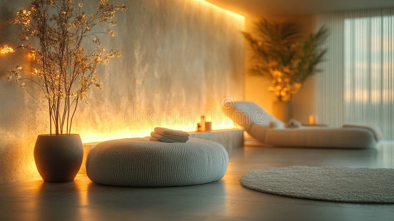 Modern Spa Room is Bathed in Warm Evening Light Stock Illustration ...
