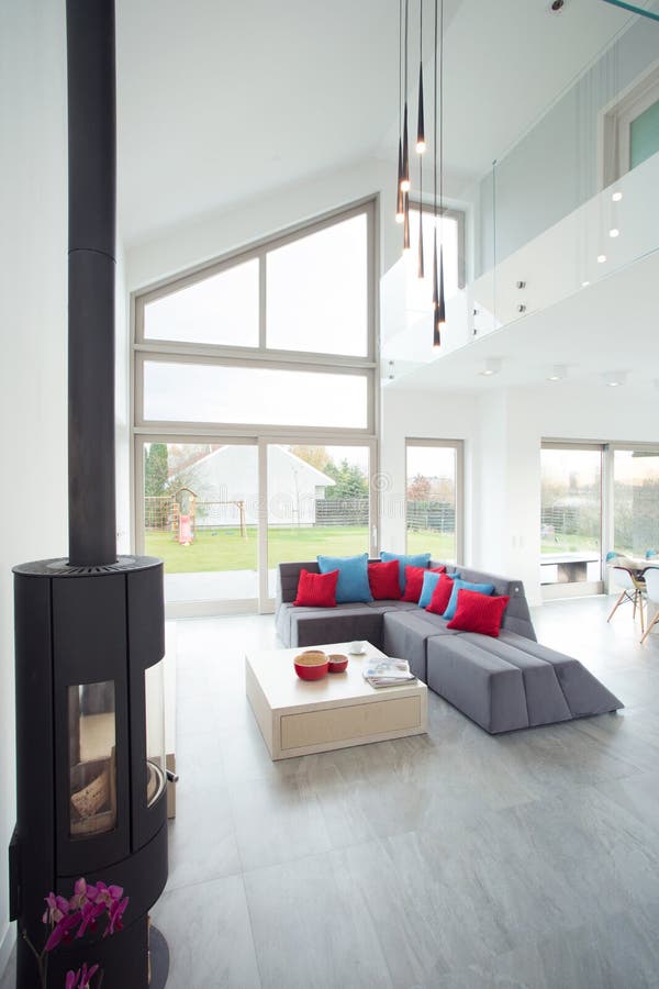 Modern Space in Enormous House Stock Image - Image of expensive ...