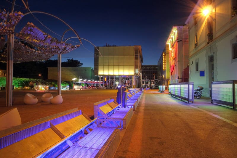 Lausanne Flon at Twilight, Switzerland Stock Image - Image of ...