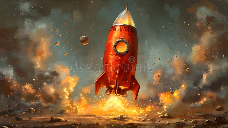 Modern Space Rocket with Explosion and Smoke Stock Image - Image of ...