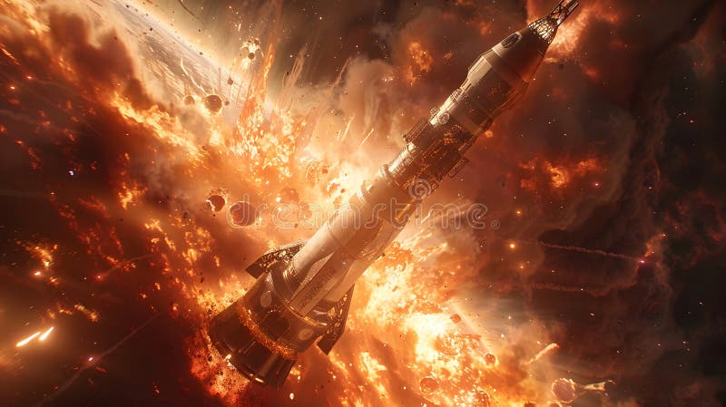 Modern Space Rocket with Explosion and Smoke Stock Photo - Image of ...