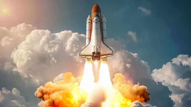 Modern Space Rocket Flying in the Sky Stock Video - Video of energy ...