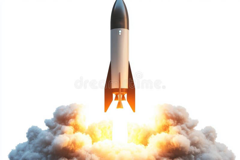 A Modern Space Rocket with a Sleek Aerodynamic Design, Launching with ...