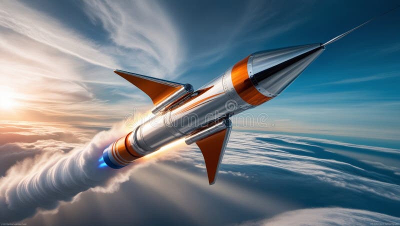 Modern Space Rocket Soars through a Stunning Cloudy Sky: a Vision of ...
