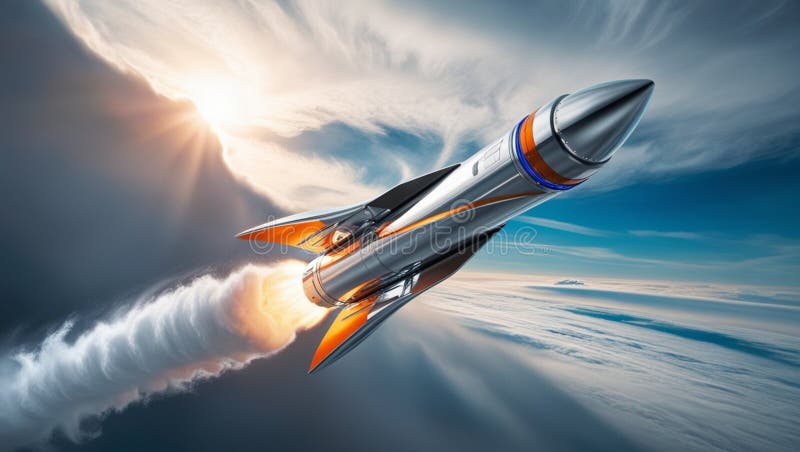 Modern Space Rocket Soars through a Stunning Cloudy Sky: a Vision of ...
