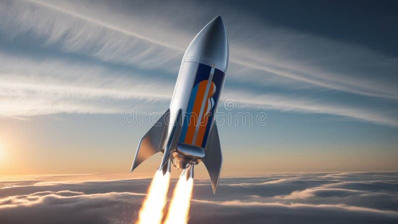Modern Space Rocket Soars through a Stunning Cloudy Sky: a Vision of ...