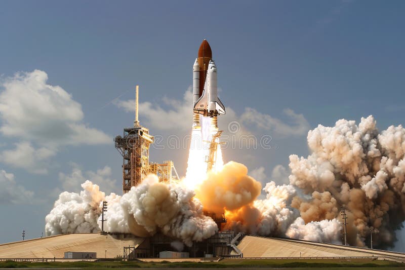 Modern Space Rocket Takes Off from Earth Stock Illustration ...