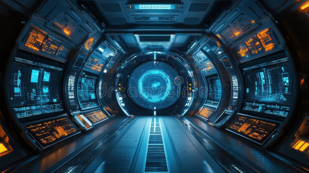 Modern Spaceship Interior Displaying Transparent Screens and ...