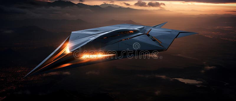 Modern Spaceship Soaring Over Mountainous Terrain, AI-generated. Stock ...