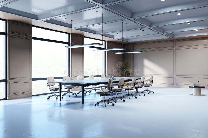 Modern Spacious Boardroom with Large Table, Chairs, and Elegant ...