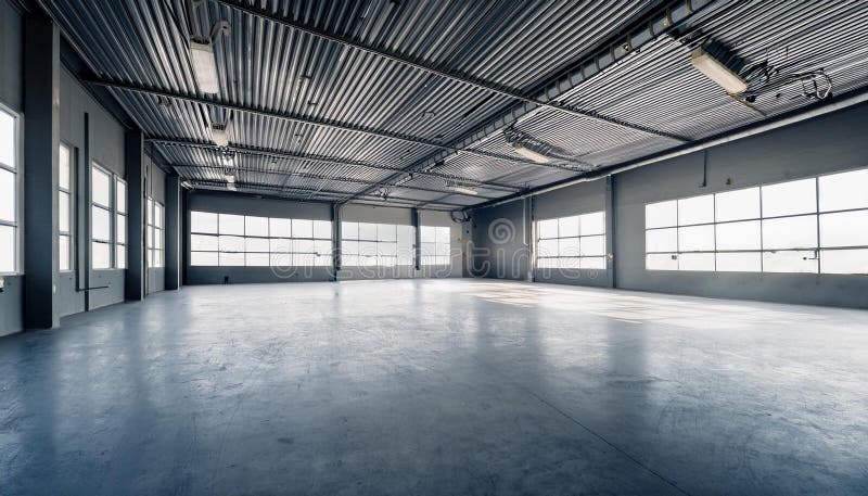 Modern Spacious Concrete Warehouse Garage Interior. Space and Design ...