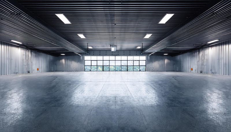 Modern Spacious Concrete Warehouse Garage Interior. Space and Design ...