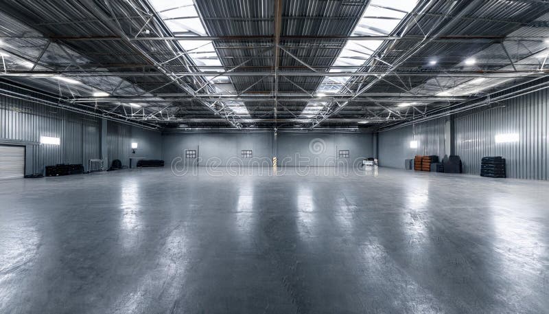 Modern Spacious Concrete Warehouse Garage Interior. Space and Design ...