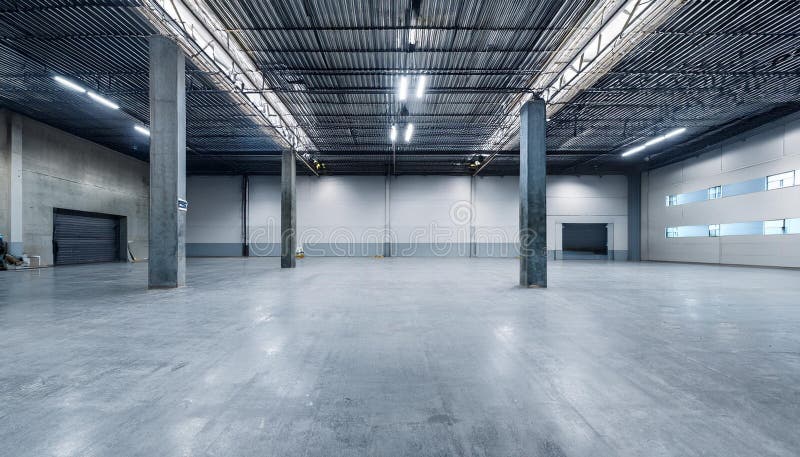 Modern Spacious Concrete Warehouse Garage Interior. Space and Design ...