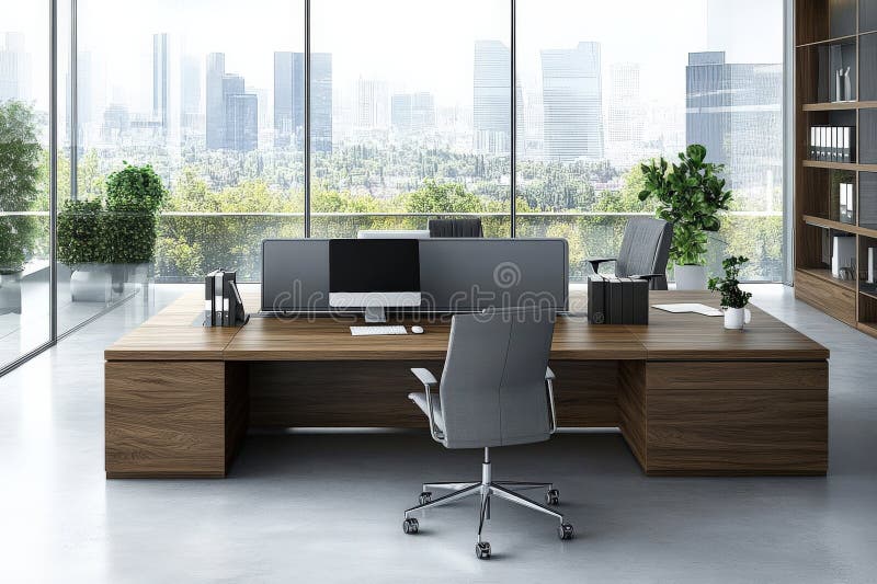 Modern Executive Office Space with City View Stock Illustration ...