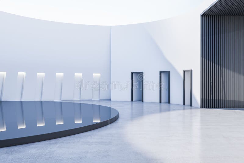 Modern Spacious Gallery Interior with Reflections and Details. Showroom ...