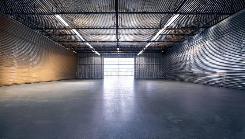 Modern Spacious Garage or Warehouse Interior with Mock Up Place. 3D Rendering Stock Illustration ...