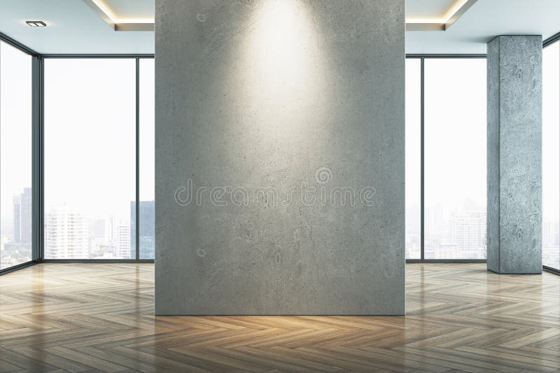 Modern Spacious Interior with Empty Mock Up Place on Wall, Wooden ...