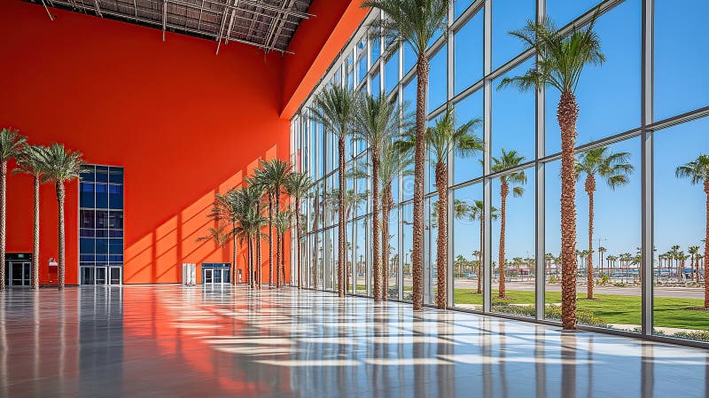 Modern, Spacious Interior Hall with Expansive Windows Showcasing a ...