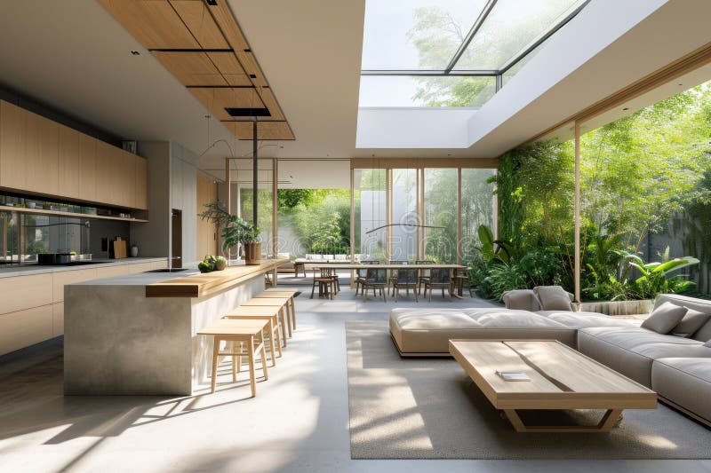 Modern Spacious Kitchen and Living Area with Natural Light. Stock ...
