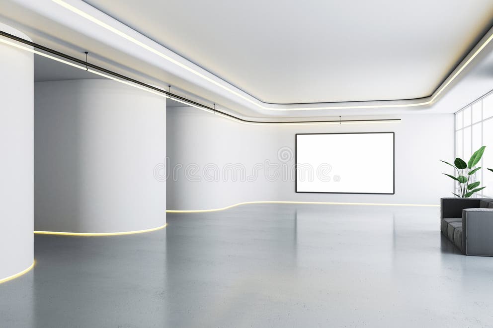 Modern Spacious Lobby with Poster Mockup and Dynamic Lighting Design ...