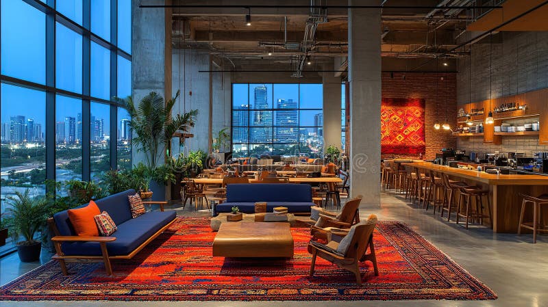 Modern, Spacious Lounge with City Views Stock Image - Image of lounge ...