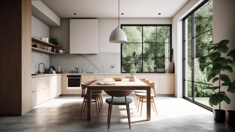 Modern Spacious Minimalistic Kitchen with Loft Elements with Large ...