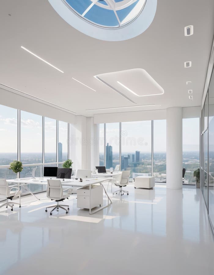 Modern Spacious Office with City View Stock Image - Image of ...