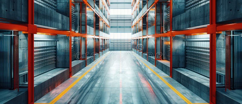 Modern Spacious Warehouse Interior, Sleek Design, Top View, Showcasing ...