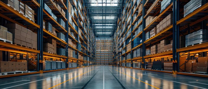 Modern Spacious Warehouse Interior, Sleek Design, Top View, Showcasing ...