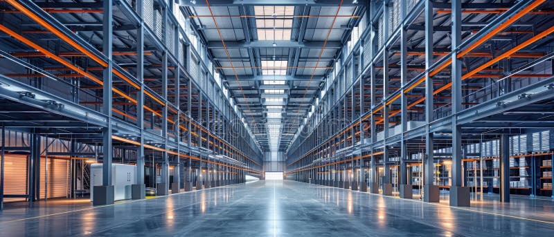 Modern Spacious Warehouse Interior, Sleek Design, Top View, Showcasing ...